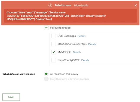 Survey123 Failed To Save Already Exists Esri Community