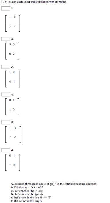 Solved Match Each Linear Transformation With Its Matrix