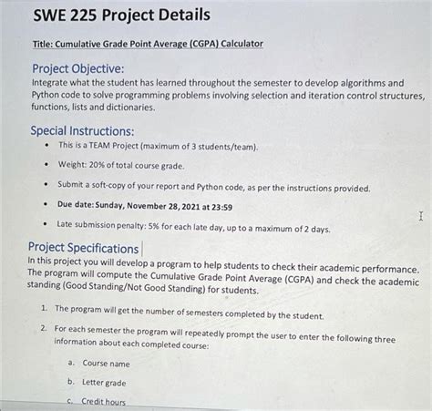 Solved Swe 225 Project Details Title Cumulative Grade Point
