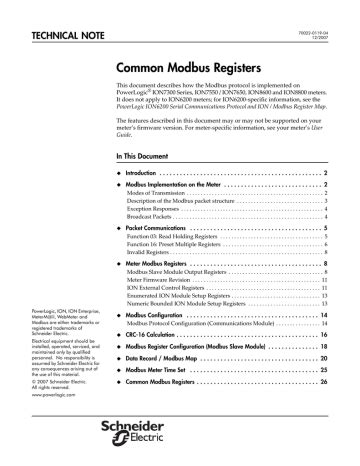 Schneider Electric Common Modbus Registers User Guide Manualzz