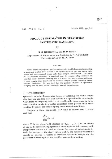 Pdf Product Estimator In Stratified Systematic Sampling