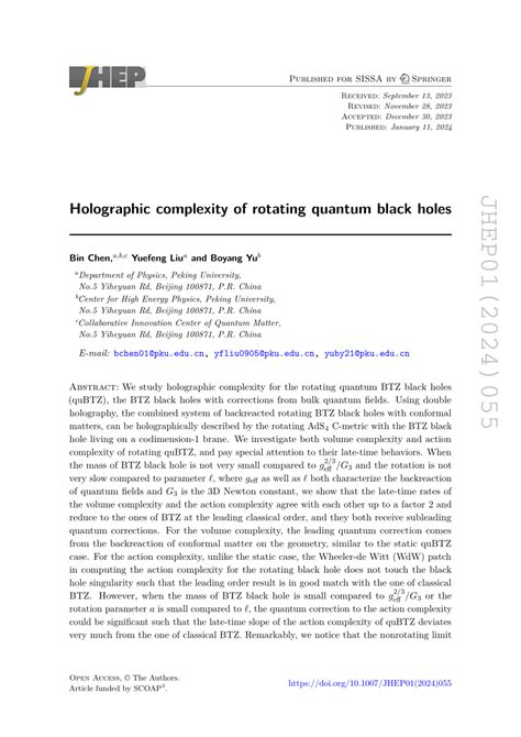 Pdf Holographic Complexity Of Rotating Quantum Black Holes
