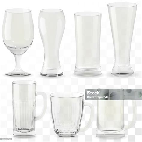 벡터 현실적인 투명 한 맥주 안경의 집합입니다 알코올 음료 유리 아이콘 그림 0명에 대한 스톡 벡터 아트 및 기타 이미지 0명 3차원 형태 Ale Istock