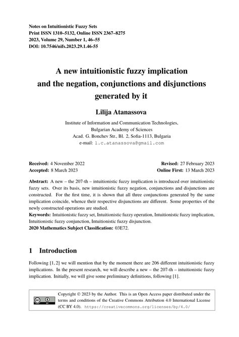 Pdf A New Intuitionistic Fuzzy Implication And The Negation