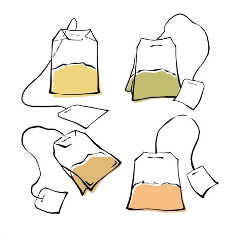 Le Bustine Di Tè Classiche Hanno Disegnato A Mano La Linea Arte Disegno Vettoriale Su Sfondo