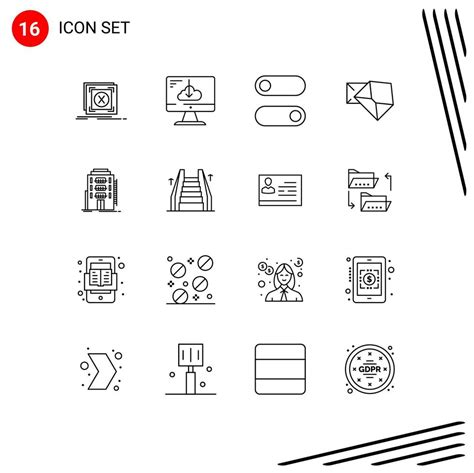 Pictogram Set Of 16 Simple Outlines Of Building Message Install Mail Toggle Editable Vector