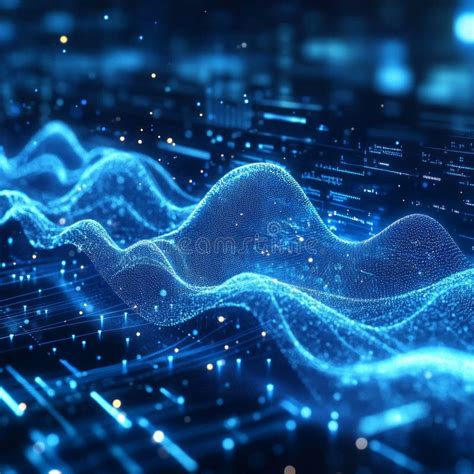 Abstract Digital Waveform In Blue Hues With Data Particles And Lines