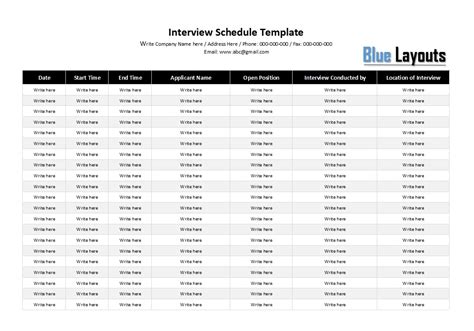 Interview Schedule Templates Blue Layouts
