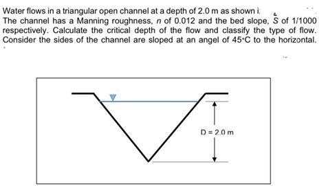 Solved Water Flows In A Triangular Open Channel At A Depth Chegg