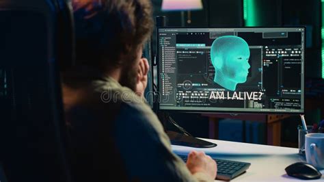 Programmer At Home Creating Conscious Ai Superintelligence Stock Image Image Of Futuristic