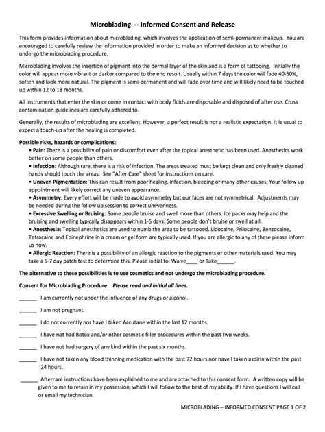 Microblading Release Form Fill Out And Sign Online Dochub