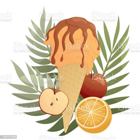 과일과 잎을 가진 와플 콘에 분홍색 아이스크림의 벡터 구성 0명에 대한 스톡 벡터 아트 및 기타 이미지 0명 개념 기호 개체 그룹 Istock