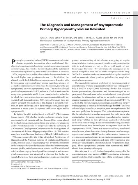 Pdf The Diagnosis And Management Of Asymptomatic Primary