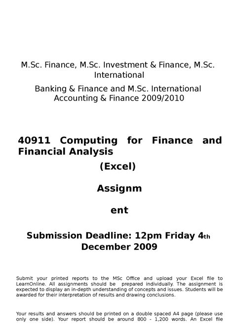 Excel Assignment Docsity