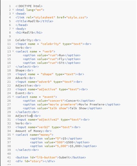 Create A Mad Libs Use Javascript To Create A Mad