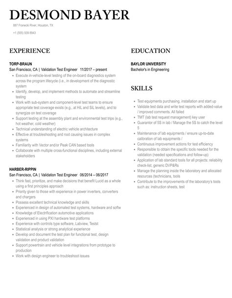 Validation Test Engineer Resume Samples Velvet Jobs