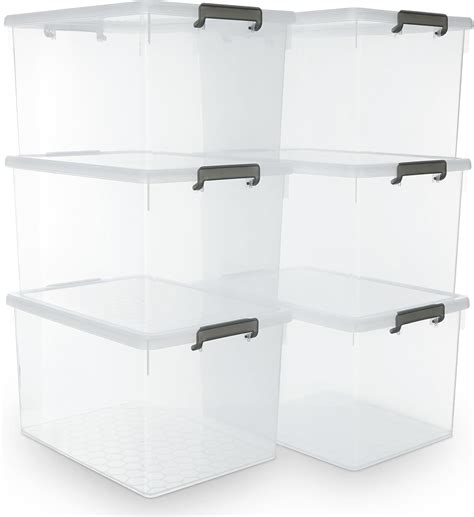 Citylife 69 Qt 6 Packs Plastic Storage Bins With Lids And Secure Latching Buckles Clear