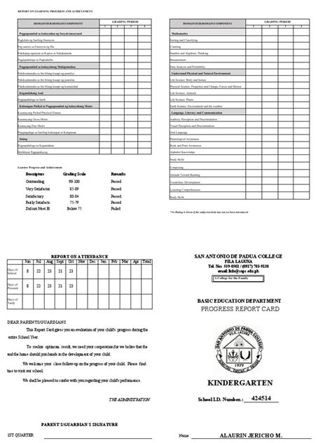 Report On Learning Progress And Achievement Descriptors Grading Scale Remarks Pdf Semiotics