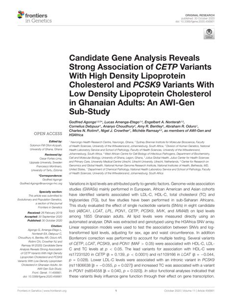 Pdf Candidate Gene Analysis Reveals Strong Association Of Cetp