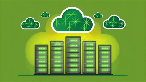 Modern Data Center With Cloud Computing Elements On A Green Background For Technology Themes