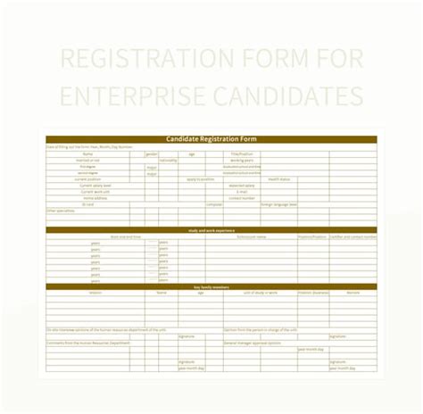 Registration Form For Enterprise Candidates Excel Template And Google Sheets File For Free