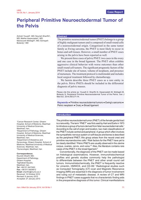 Pdf Peripheral Primitive Neuroectodermal Tumor Of The Pelvis