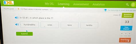 Solved My Ixl 4 Learning Assessment Analytics Fourth Grade Y2 Place