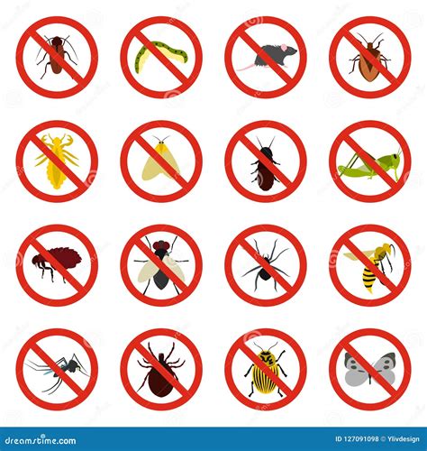 No Insect Sign Icons Set Flat Style Stock Illustration Illustration