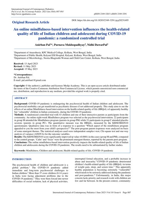 Pdf An Online Mindfulness Based Intervention Influences The Health Related Quality Of Life Of