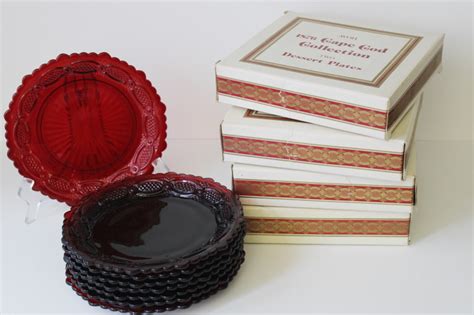 Vintage New In Box Avon Cape Cod Ruby Red Glass Salad Or Dessert Plates