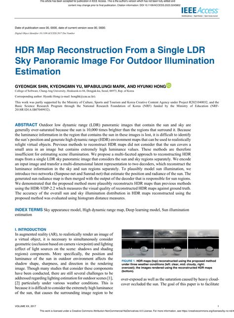Pdf Hdr Map Reconstruction From A Single Ldr Sky Panoramic Image For Outdoor Illumination