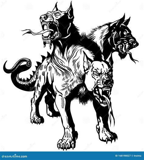 Cerberus Hell Hound Black And White Stock Vector Illustration Of