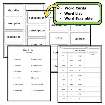 Latin Root Scrib Script Worksheets Activities Word Cards TPT