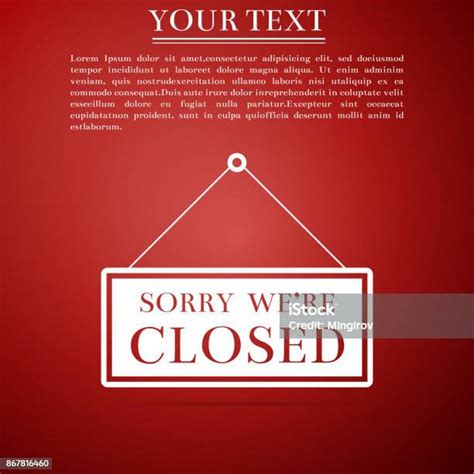 텍스트와 기호를 걸려 죄송 합니다 우리가 아이콘 빨간색 배경에 고립 된 폐쇄 평면 디자인입니다 벡터 일러스트 레이 션 가까운에 대한 스톡 벡터 아트 및 기타 이미지 Istock