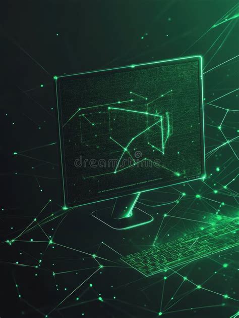 A Glowing Network Grid And Simple Monitor Icon Illuminate In Green Representing Digital