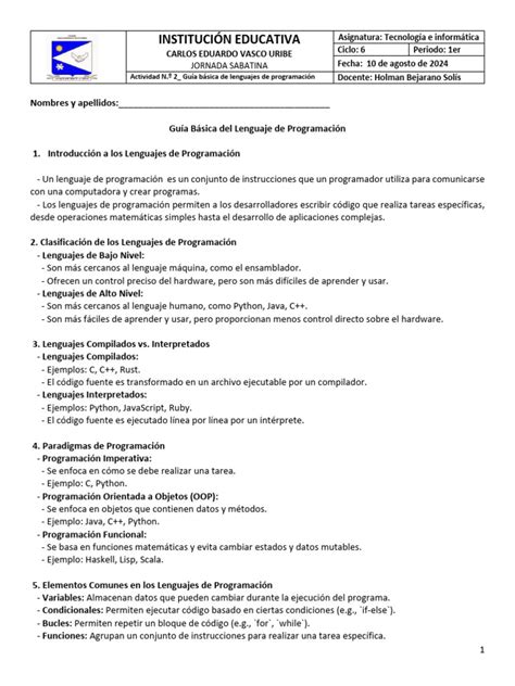 actividad nº2 guia básica de lenguajes de programacion pdf