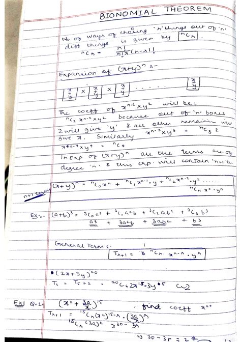 Binomial Theorem Chapter Complete Notes With Solved Example And Easy To Understand Mathematics