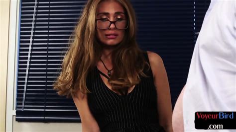 Fem MILF Seduces Naked Guy To Stroke His Dick In Office