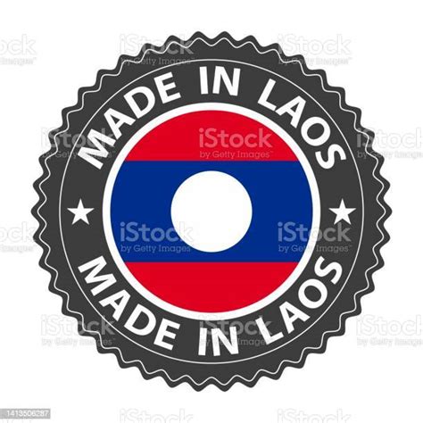 라오스 배지 벡터로 제작되었습니다 별과 국기가있는 스티커 흰색 배경에 고립 된 표지판 개념 기호에 대한 스톡 벡터 아트 및 기타