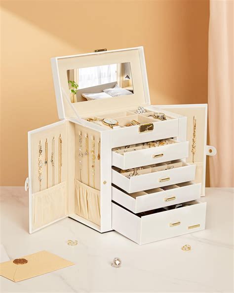 Astoria Grand Synthetic Leather Huge Jewelry Box Mirrored Watch Organizer Necklace Ring Earring