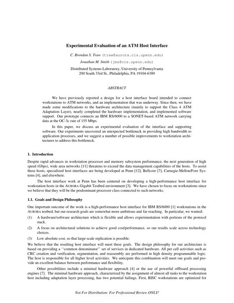 Pdf Experimental Evaluation Of An Atm Host Interface