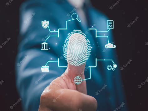 Premium Photo Businessman Scan Fingerprint Biometric Identity And Approval