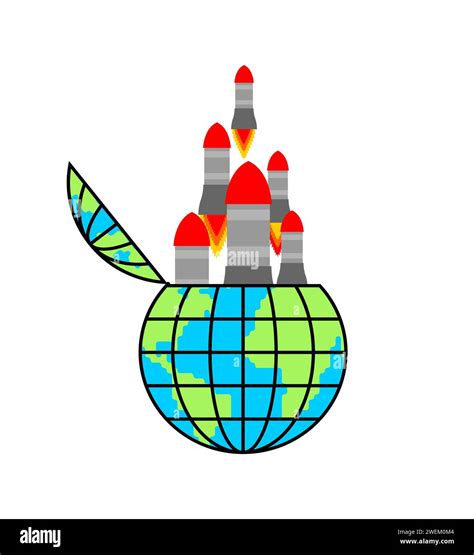 Combat Rocket From Open Earth Globe Model Of Globe Isolated Layout Of Planet Earth Stock
