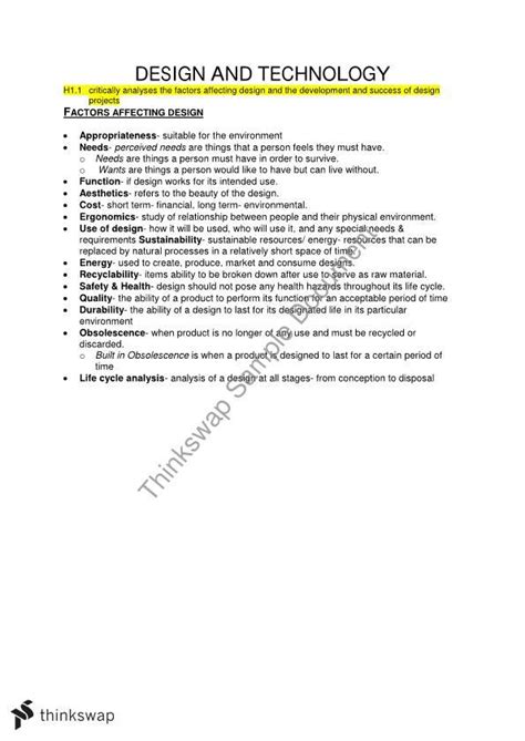 Design And Technology Hsc Notes Design And Technology Year 12 Hsc Thinkswap