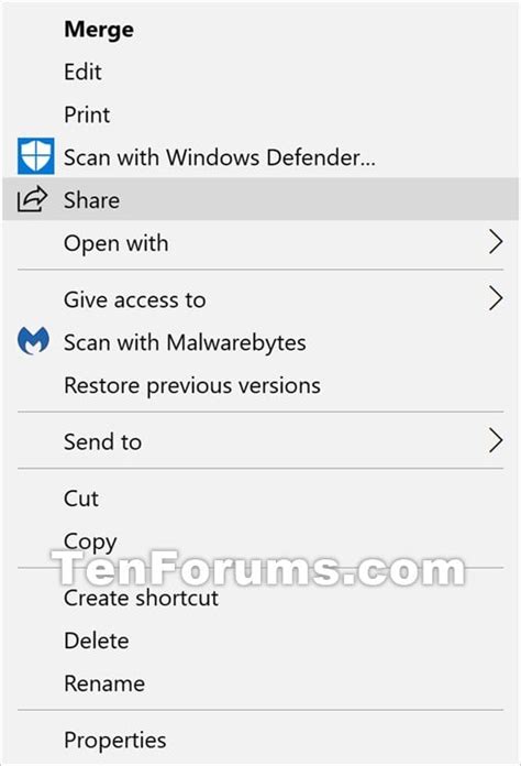 How To Add Or Remove Share Context Menu In Windows 10 Tutorials