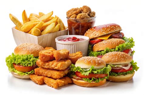 All Fast Food Collection Set Isolated On White Background Fried Chicken