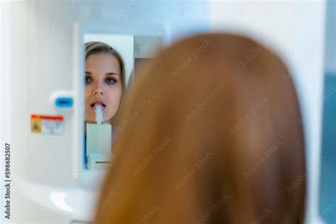 Scanning Of The Dental Jaw The Patient Undergoes A Procedure Of Panoramic Radiography Of The
