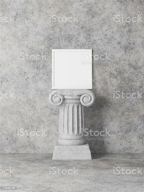 콘크리트 벽의 배경에 골동품 기둥 위에 흰색 사각형 사진 프레임입니다 그런 지 인테리어 3d 렌더링 0명에 대한 스톡 사진 및 기타 이미지 Istock