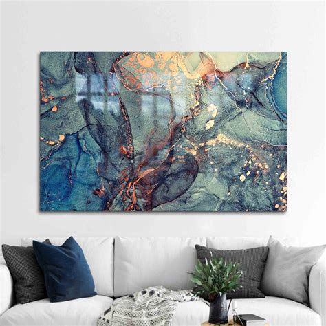 Glass Wall Art Glass Art Mural Art Green And Blue Marble Brown