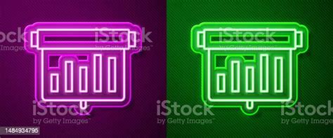 보라색과 녹색 배경에 격리 된 그래프 차트 아이콘빛나는 네온 라인 보드 텍스트 파일 아이콘을 보고합니다 회계 기호 감사 분석